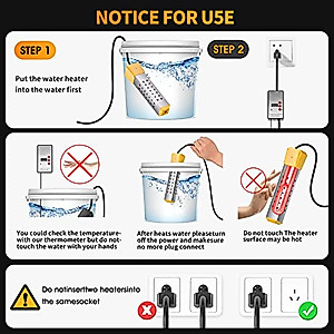 Immersion Water Heater Bucket Heater 2000W Automatic Power-Off (158 F) Portable Water Heater for Pool with Stainless Steel Guard and Digital LCD Thermometer Suitable for Non-Conductive containers