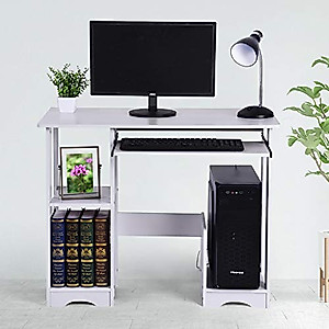 Computer Desk with Shelves Keyboard Tray Drawers Desktop Home Writing Desk Laptop Study Table Office Workstation Modern Minimalist Desk Simple Creative Desk Multi Layer for Home Office White