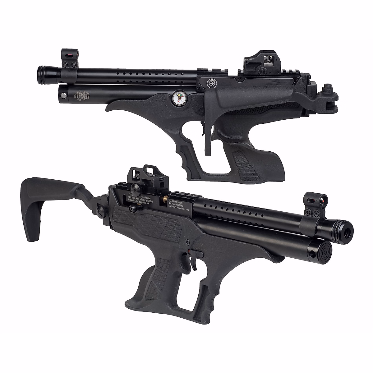 Hatsan Sortie Tact Semi-Auto PCP Synthetic .25 Cal Air Pistol with Wearable4U 100x Paper Targets and 150x .25cal Pellets Bundle