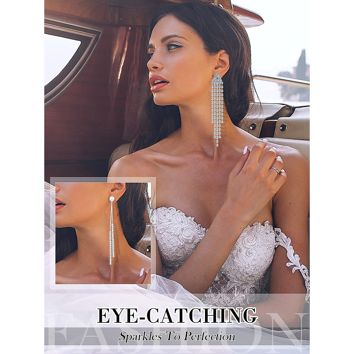 8 Pairs Silver Chandelier Tassel Drop Earrings Chandelier Linear Drop Earrings Long Chain Earrings Tassel Dangle Earrings for Women Jewelry Silver Rhinestone Earrings