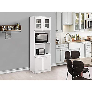 Kings Brand Furniture Danbury Tall Kitchen Pantry, Microwave Storage Cabinet, White, 23" W x 15" D x 70" H