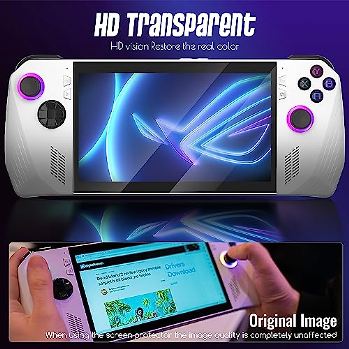 Orzero (3 Pack Compatible for ROG Ally (Upgraded) Tempered Glass Screen Protector, (Full Coverage) Anti Scratch 9 Hardness 2.5D Arc Edges Bubble-Free (Lifetime Replacement)