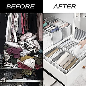 Evankin 2PCS Wardrobe Clothes Organizer - 7-Grid Drawer & Closet Storage Organizer - Nylon Mesh Organizer - Large Size for Jeans, Pants, Skirts (Grey) 2 pack