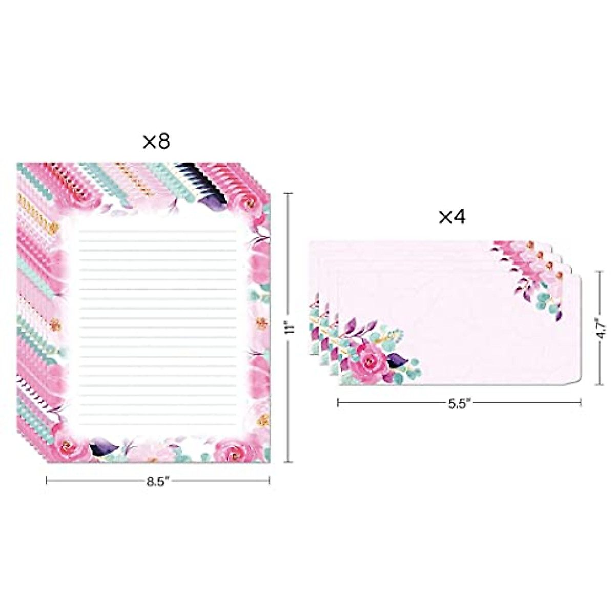 Stationary Writing Paper with Envelopes - Flora Stationery Set with Lined Letter Writing Paper, 48 Sheets + 24 Envelopes, 8.5 x 11 Inch of Each Stationary Paper