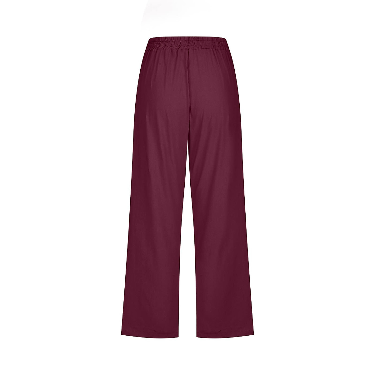 SMIDOW Beach Pants for Women Women Solid Cotton Linen Capri Pants Drawstring Elastic Waist Cropped Pants with Pockets Summer Casual Comfy Wine XL