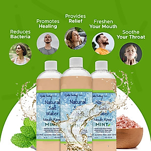 Natural Saltwater Mouth Rinse | Himalayan Pink Salt Water Oral Rinse | Organic Refreshing Mint Flavor Fluoride Free for Fresh Breath | Mouthwash for Bad Breath Treatment | 3 Pack 16 Oz