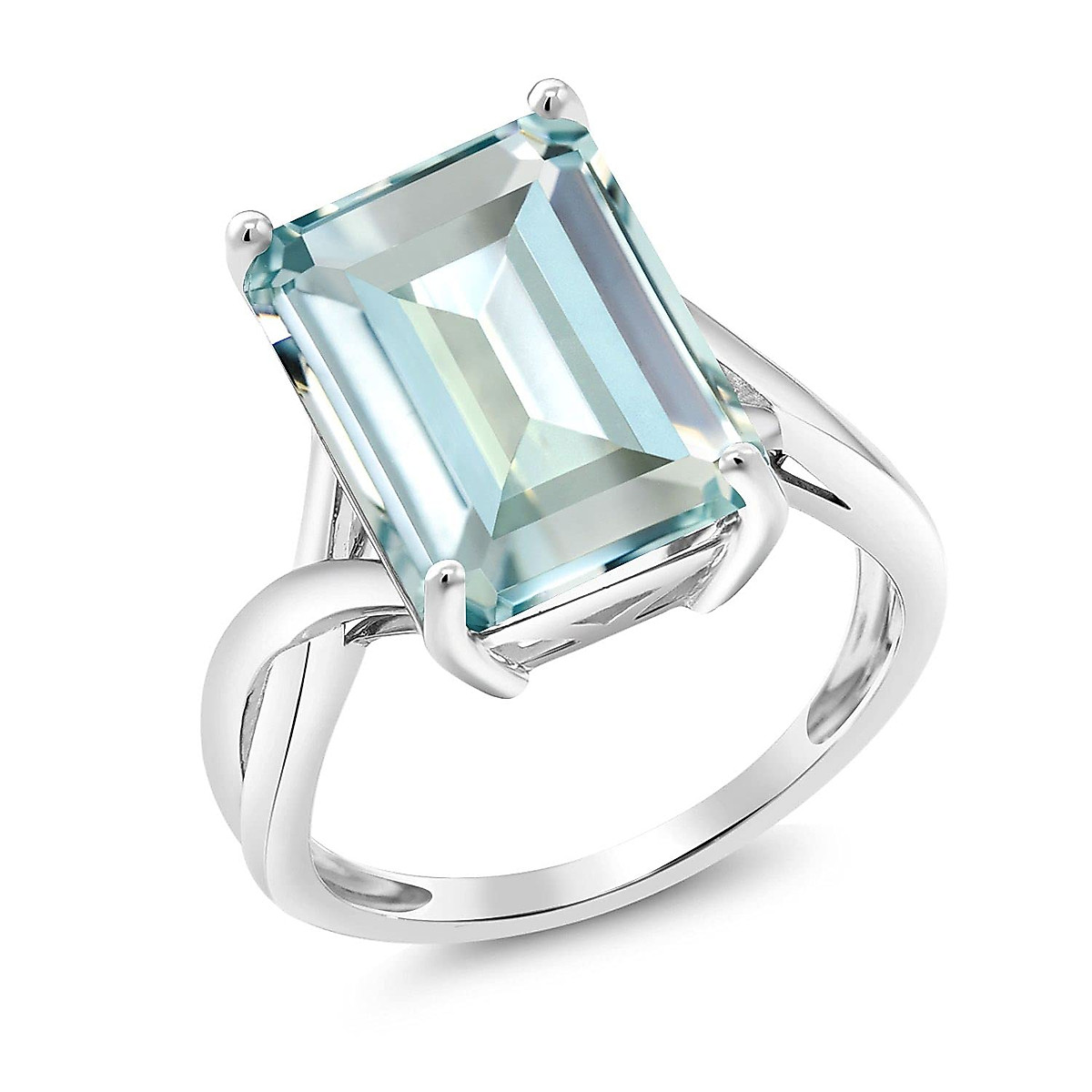 Gem Stone King 10K White Gold Gemstone Birthstone Engagement Ring | Emerald Cut 14X10MM | Wedding Engagement Anniversary Promise Ring For Women | Available In Size 5-9