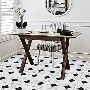 CiCiwind Peel and Stick Floor Tiles 12 PCS-12" x 12" Self Adhesive Black & White Marble Lattic Pattern Floor Tiles for Bathrooms，Kitchen，Living Room，Dining Room