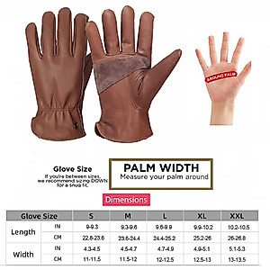 NBLEAGLO Retro Brown Cowhide Leather Work Gloves for Construction, Yardwork, Gardening with Reinforced Palm for Men & Women (Brown, Large)