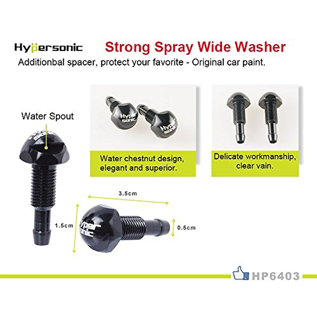 Hypersonic Universal Car Windshield Washer Sprayer 2Pcs Vehicle Nozzle