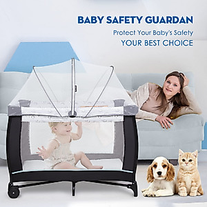 Beberoad Love Pack N Play Tent Cover Playpen Mosquito Net Cover with 2-Way Zipper for Travel Crib/Playard (White)