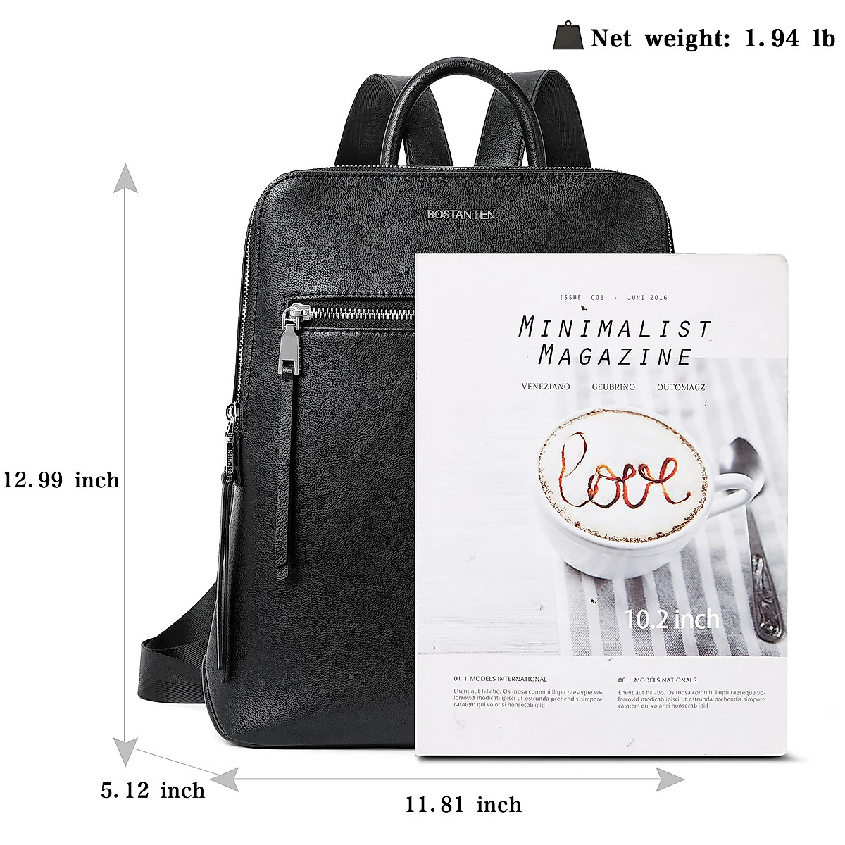 BOSTANTEN Leather Backpack Purse for Women Work Travel Backpack Stylish Ladies Shoulder Bags