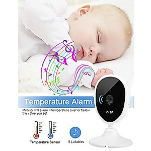 Baby Monitor, 4.3'' Video Baby Monitor with 2 Cameras, Night Vision, Temperature Monitoring, 5 Lullabies, 2-Way Talk, VOX Mode, Feeding Time Alarm, Support up to 4 Cams, 1000ft Stable Transmission