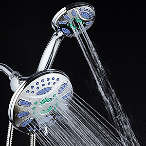 AquaStar Elite 3-in-1 High-Pressure 48-mode 7" Shower Head Combo with Microban Anti-Clog Jets for More Power & Less Cleaning! Extra-Long 5 ft. Stainless Steel Hose. All Chrome Finish