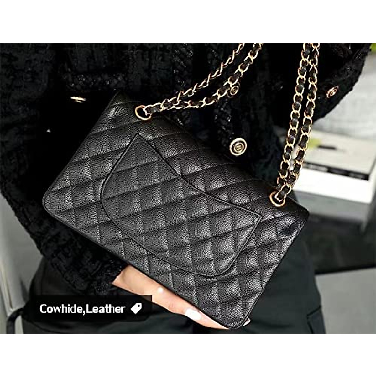 ELLUZ Designer Crossbody Bags for Women Handbags Leather Shoulder Bag Ladies Purse Evening Wallets Luxury Quilted Satchels (Premium White Caviar)