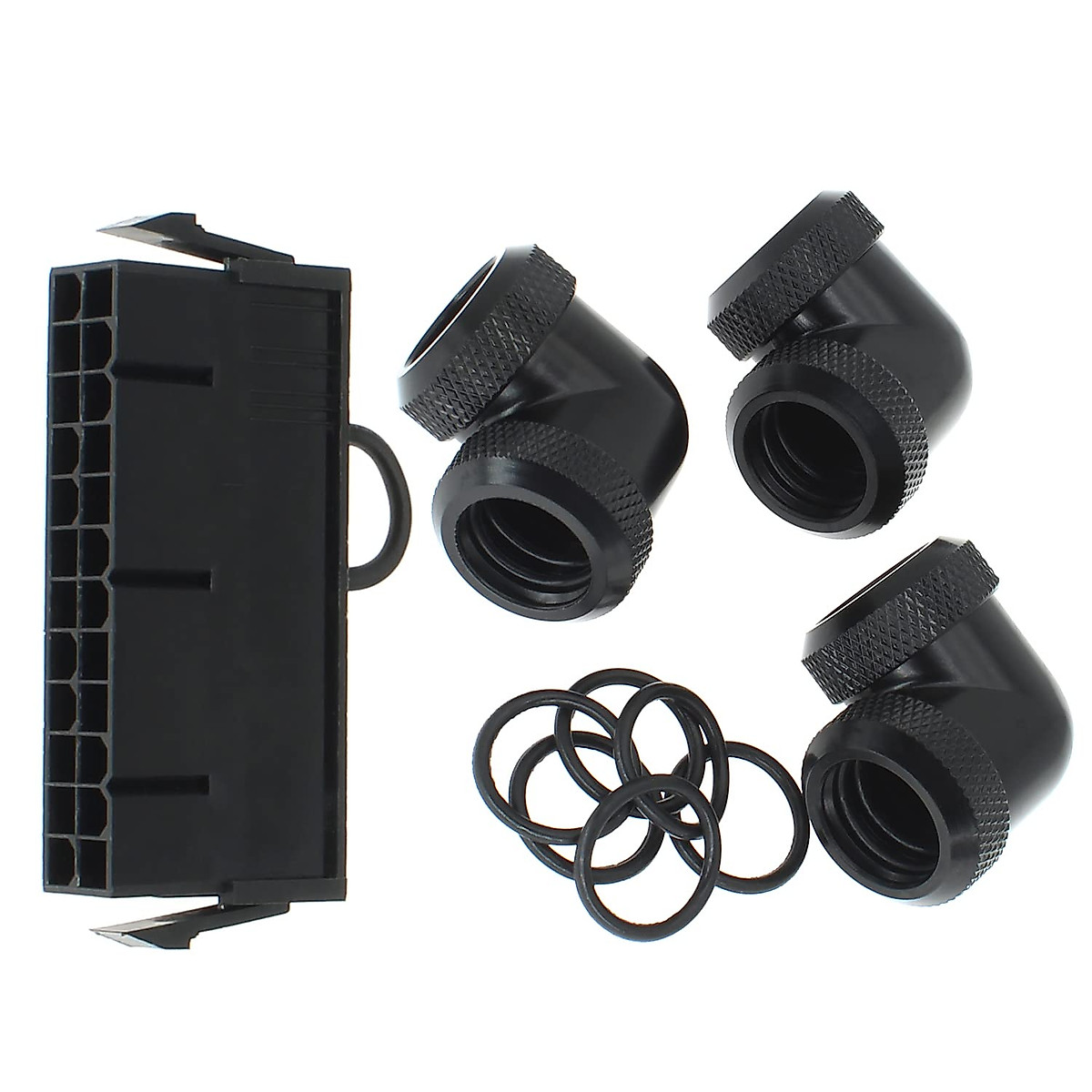 G1/4 Female to Female Extender Fitting Connector 3 Pcs 90° Rotary Elbow 14mm OD Hard Tube Quick Twist Connector with 24-Pin ATX Power Supply Jumper Bridge Tool Kit for PC Water Cooling System [FDXGYH]