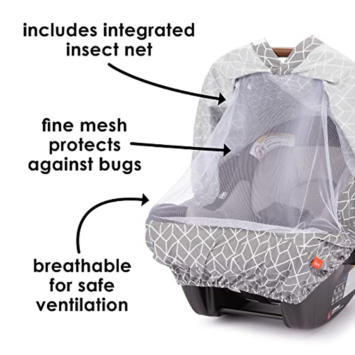 Diono Infant Car Seat Cover, Universal Weather Protection Canopy for Baby, Adjustable and Breathable with Insect Net, Gray
