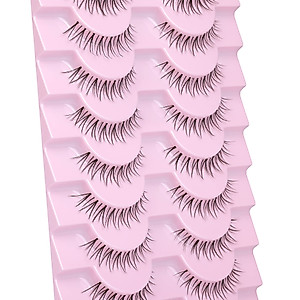 False Eyelashes Wispy Short Cat Eye Lashes Natural Look Clear Band Soft Fake Eyelashes 10 Pairs Pack Japanese Lashes 10mm Korean Asian Spiky Lashes by FANXITON