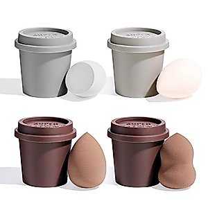 BS-MALL Makeup Sponge Set, Foundation Blending Beauty Sponge, Flawless for Liquid, Cream, and Powder, Multi-colored Makeup Sponges，4 Pcs with Coffee Cup Package