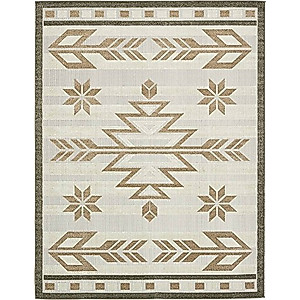 Unique Loom Modern Collection Geometric, High-Low Pile, Vintage, Arrows, Indoor and Outdoor Area Rug, 9 ft x 12 ft, Light Brown/Beige