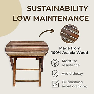 Pack of 2 Small Folding Tables, Outdoor Wood Coffee Table, Portable Side Table, Patio Folding Table, Small Wooden Folding Table (Walnut, Oval-S)