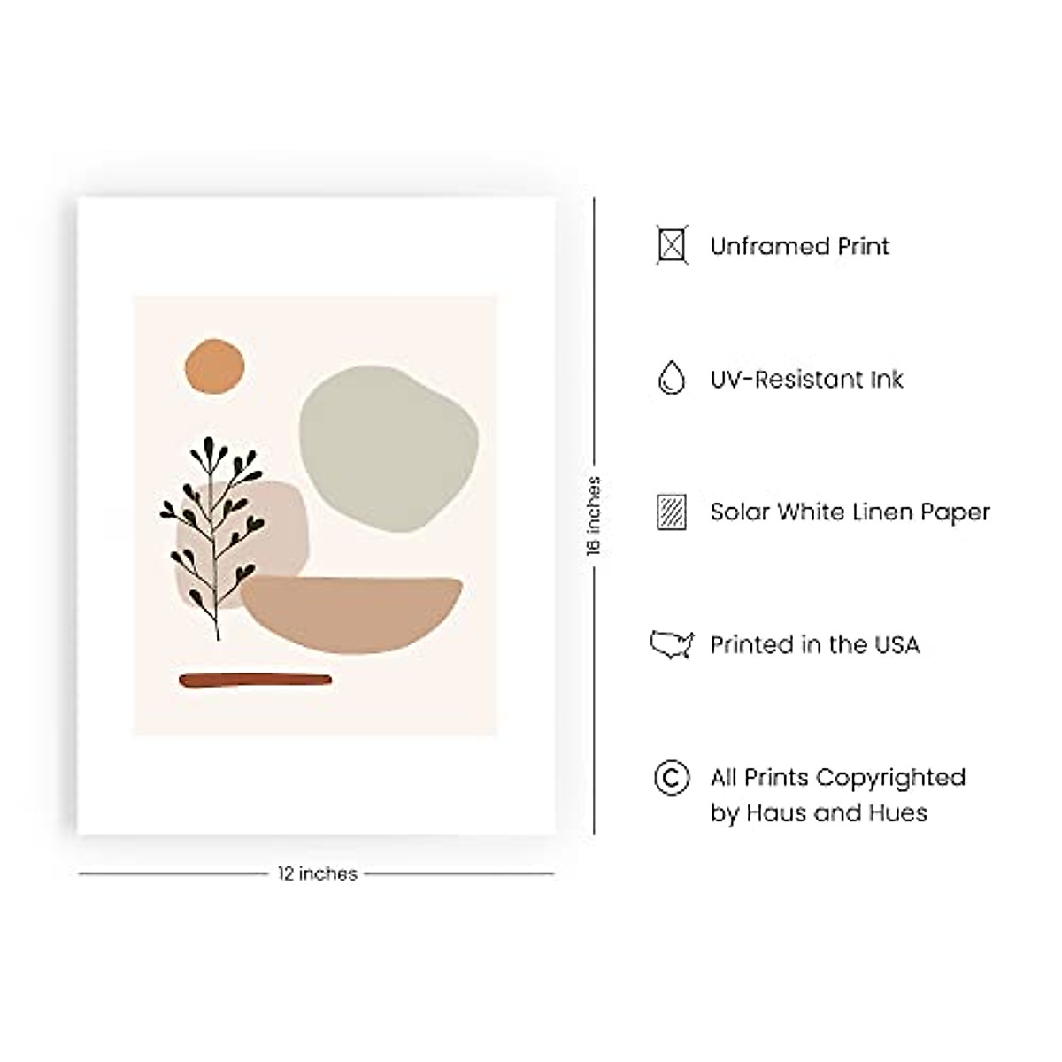 HAUS AND HUES Boho Prints Mid Century Wall Art - Modern Prints Wall Art & Minimalist Poster Neutral Wall Art Boho Art Prints Minimalistic Wall Art Beige Wall Art Neutral Colors UNFRAMED 12"x16"
