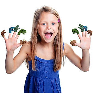 10 Pack Dinosaur Finger Puppets for Kids and Family, Dino Toys for Toddlers Party Favors (5 Designs)