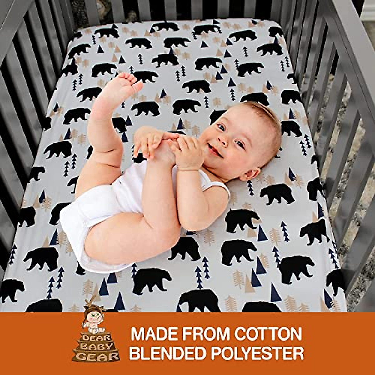 Dear Baby Gear Bears Deluxe Baby Blanket - Reversible, Milestone & Newborn Gifts for Girls and Boys - Black Bears, Geometric Trees - Black and White Plaid - 40" x 30"