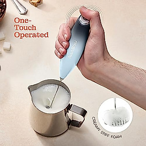 Powerful Handheld Milk Frother, Mini Milk Foamer, Battery Operated (Not included) Stainless Steel Drink Mixer & Frother Stand for Coffee, Lattes, Cappuccino, Frappe, Matcha, Hot Chocolate. (Dark Sky)
