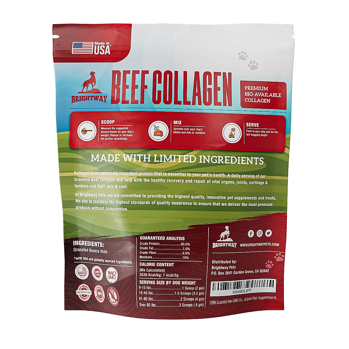Grass fed Collagen for Dogs - Supports Health Skin & Coat, Hip, Joint Care & Cartilage Support + Skin Health and Mobility, 100% All Natural Collagen