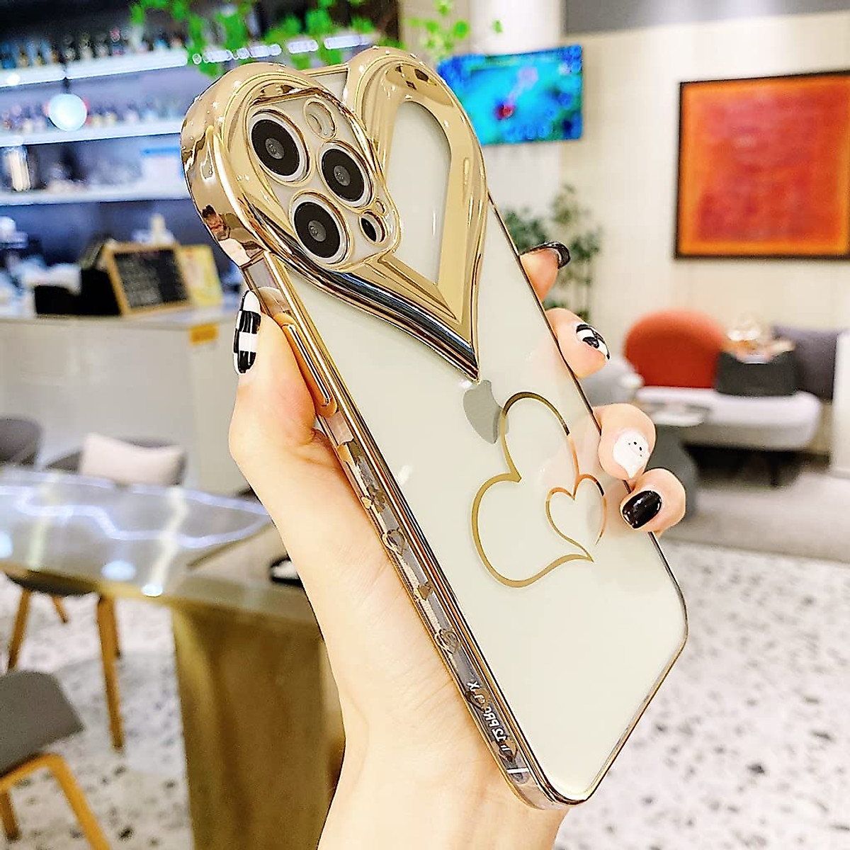 BANAILOA Compatible with Phone 13 Pro Max Cute Case, Plating 3D Love Heart Luxury Case for Women Camera Protective Soft TPU Girly Case Cover Design for Phone 13 Pro Max- 6.7 inch (Clear)