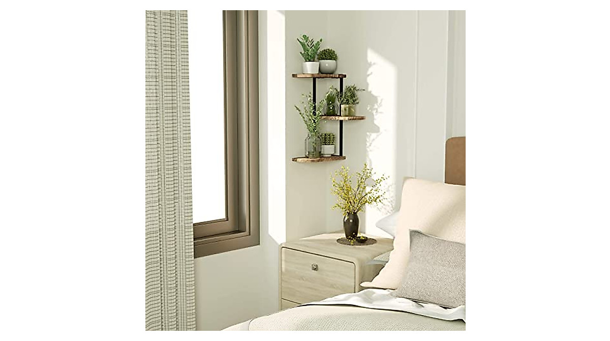 Love-KANKEI 3-Tier Rustic Corner Shelf - Space Saver