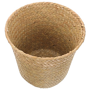 DEARMAMY Seagrass Waste Basket Woven Trash Can Small Round Natural Wastebasket Garbage Bin Recycling Bin Plant Pot Holder for Farmhouse Home Kitchen Bathroom