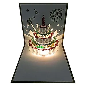 3D Pop Up Birthday Cards,Warming LED Light Birthday Cake Music Happy Birthday Card Postcards Pop Up Greeting Cards Laser Cut Happy Birthday Cards Best for Mom,Wife,Sister, Boy,Girl,Friends 1 Pack