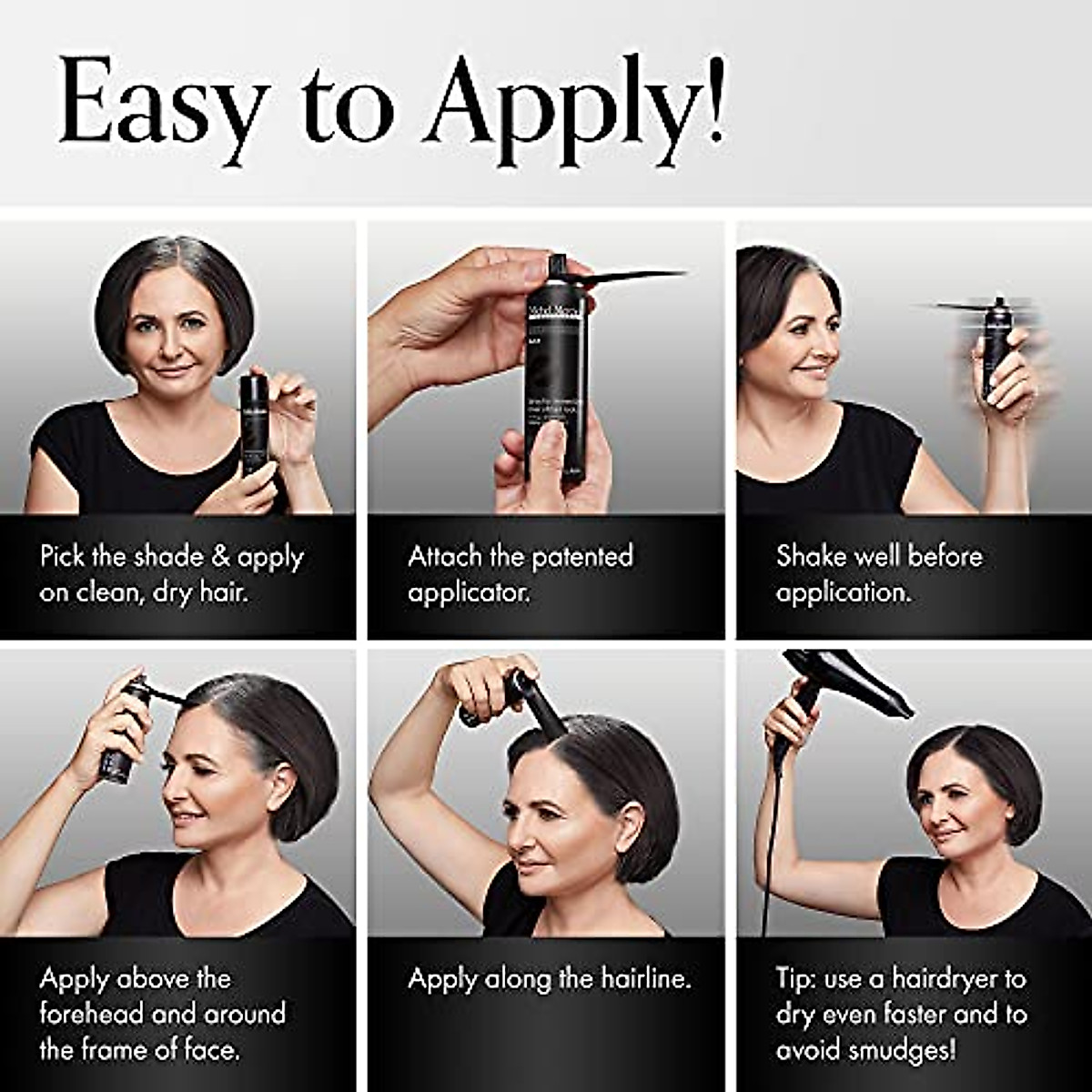 Michel Mercier Hair Root Touch Up Spray | No-Mess Instant Hair Dye with Unique Applicator | Natural Looking Hair Color (Black)