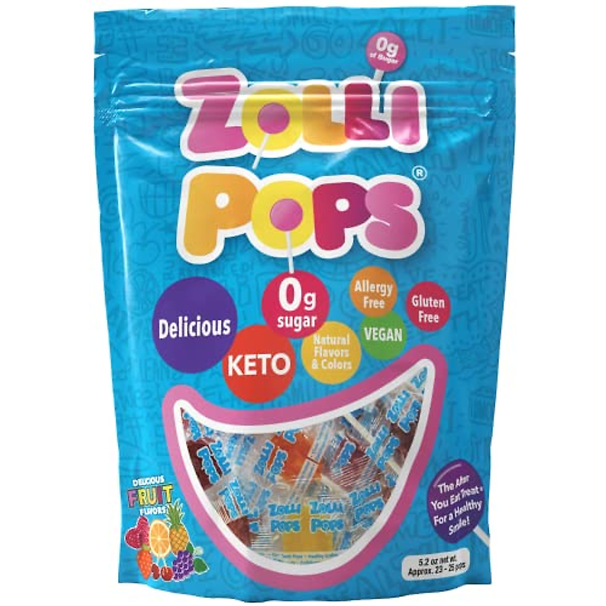 Zollipops Clean Teeth Lollipops, Anti Cavity, Sugar Free Candy for a Healthy Smile Great for Kids, Diabetics and Keto Diet, Natural Fruit Variety, 5.2oz (packaging may vary)