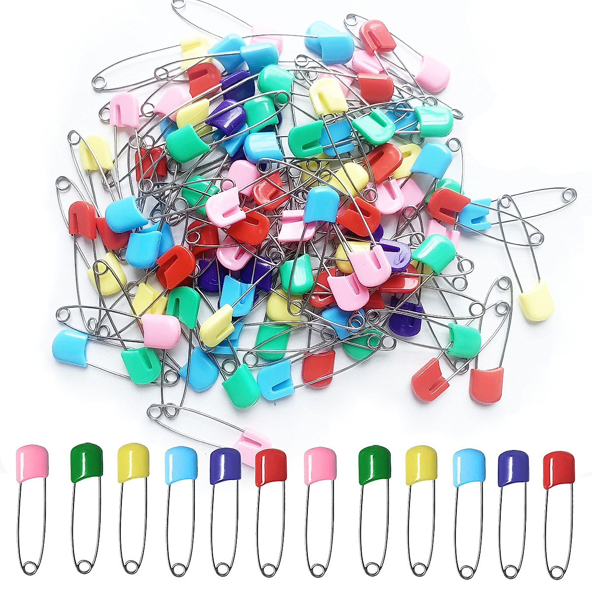 100 Pieces Diaper Pins 2.2 inch Baby Safety Pins Long Plastic Head Safety Pin with Locking Closures Plastic Head Cloth Diaper Pins Stainless Steel Nappy Pins Plastic Head Safety Pin