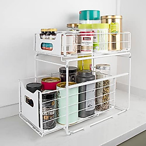 R RUIMEI 2 Set, 2-Tier Under Sink Organizer, Multipurpose Slide-Out Storage Container with Handle, Kitchen Organization and Storage, Bathroom Organization, Pantry Organization, White