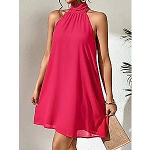 Floerns Women's Summer Floral Print Sleeveless Halter Neck Beach Party Dress Watermelon Pink Solid XS