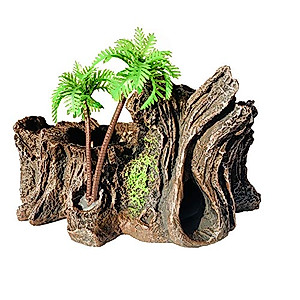 PINVNBY Resin Reptile Platform Artificial Tree Trunk Reptile Tank Decor Food Water Dish Bowl for Bearded Dragon,Lizard, Gecko, Water Frog,Snake