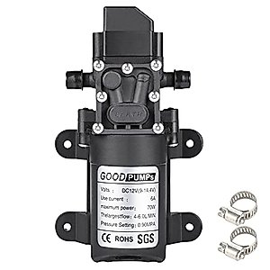 VeYocilk DC 12V Water Pump Diaphragm Pump Self Priming Sprayer Pump with Pressure Switch with 2 Hose Clamps for Garden Lawn