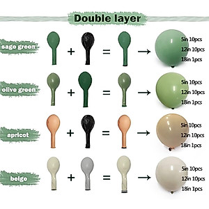 Sage Green Brown Balloon Garland Kit Double stuffed Olive Green Nude Apricot Latex Balloons Pastel Tan Avocado Green Balloon Arch for Jungle Safari Wild One Baby Shower Birthday Party Decoration