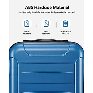 SunnyTour Hardside Luggage Sets with Tag, Luggage 3 Piece Set with Double Spinner Wheels, 28" Expandable Checked Luggage, Blue