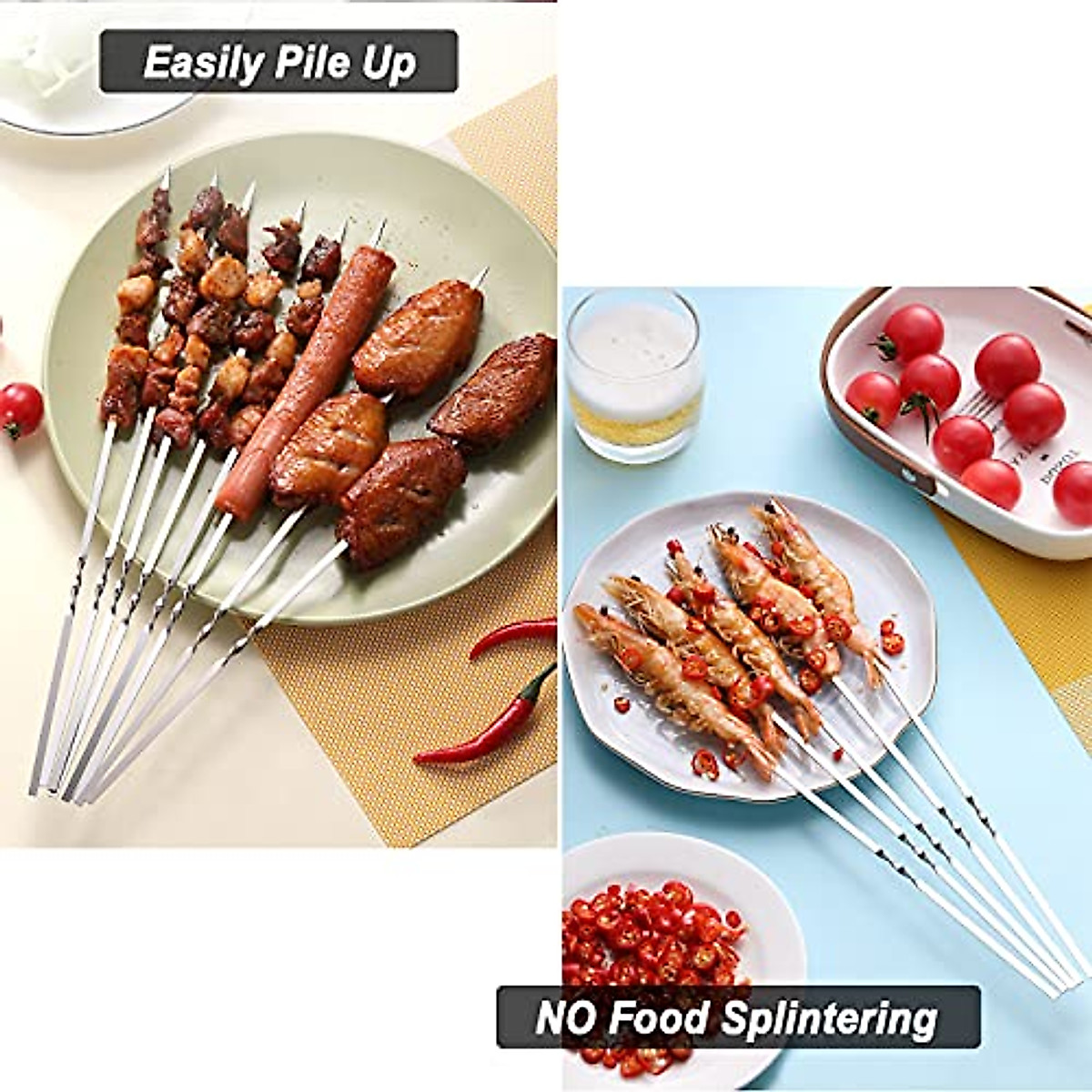 CenterZ 30 Pack Kebab Skewers, 15" Long Flat Stainless Steel BBQ Shish Kabob Skewers with Portable Metal Storage Tube, Reusable Meat Sticks Set for Grilling, Marshmallow, Vegetable, Shiskabob Barbecue