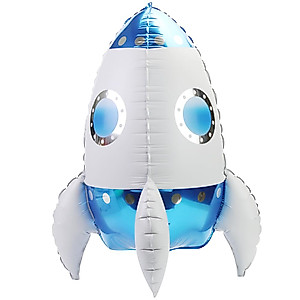 4D 23'' Giant Universe Space Rocket Balloons, Science Fiction Interstellar Rocket Helium Mylar Foil Balloons, 4 Pack Astronaut Theme Outer Space Party Suppliers Birthday Decoration (Blue), with Ribbon