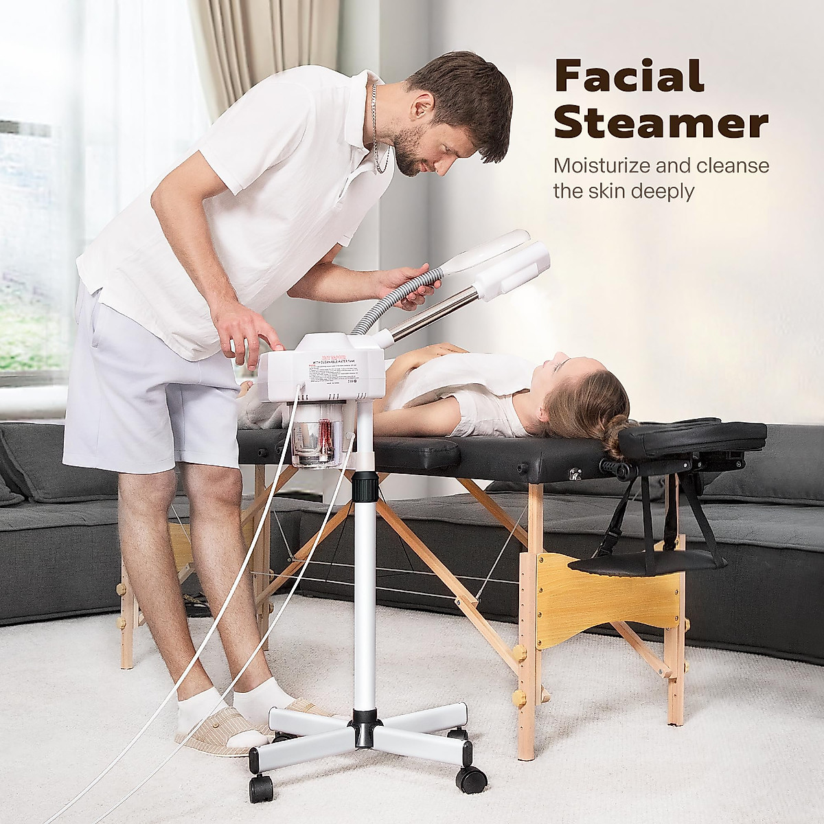 VIVOHOME Professional Facial Steamer for Esthetician with 5X Magnifying Lamp and Humidifier, 2 in 1 Ionic Face Steamer for Skin Spa for Home and Salon, Portable with Rolling Wheels