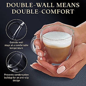 Glass Espresso Cups - Double Wall Insulated Coffee Mugs - Designed in USA - 2 Pack, 5 oz - Set for Cappuccino,Latte,Tea,Shots - Borosilicate Glassware - Dishwasher,Microwave Safe - Premium Gift Box