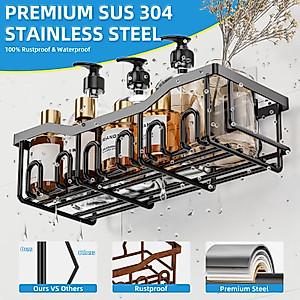 kitims Adhesive Shower Caddy, 5 Pack Shower Organizer Hanging with Large Capacity Stainless Steel Shower Organizers and Storage Rustproof Shower Shelf for Inside Shower, No Drilling, Black