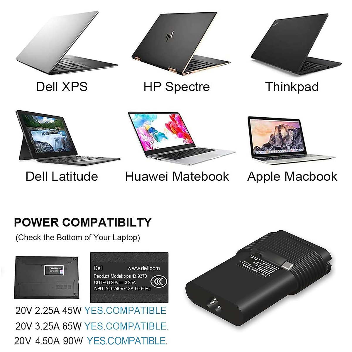 Original Replacement New Dell 90W USB C Type C Slim AC Adapter for Dell Latitude 3400,3500, 5289,5300 2in1,7400 2in1,7300, 7390 2in1, 7200 2in1,9410 2-in-1，9510,0TDK33 LA90PM170 DA90PM170 DA65NM170