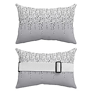 Recliner Head Pillow Ledge Loungers Chair Pillows with Insert Spring Cherry Blossom Grey White Gradient Lumbar Pillow with Adjustable Strap Outdoor Waterproof Patio Pillows for Beach Pool, 2 PCS